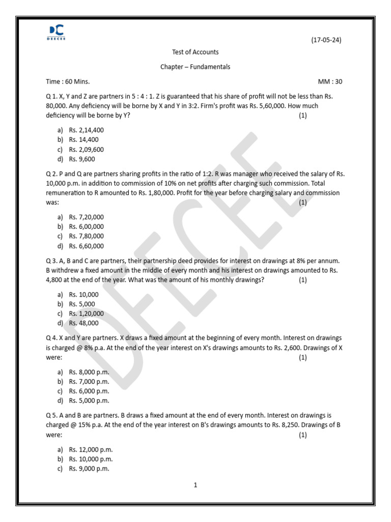 Partnership Accounting Practice Questions | PDF | Partnership | Interest
