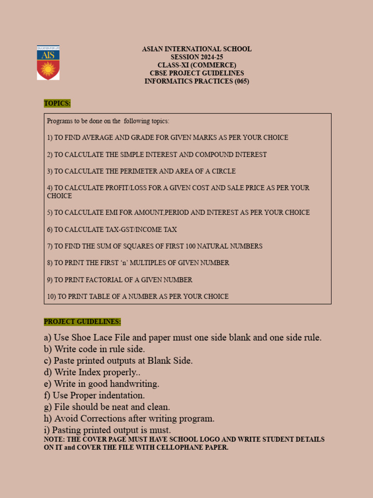 11 Ip Cbse Project Guidelines Pdf Data Management