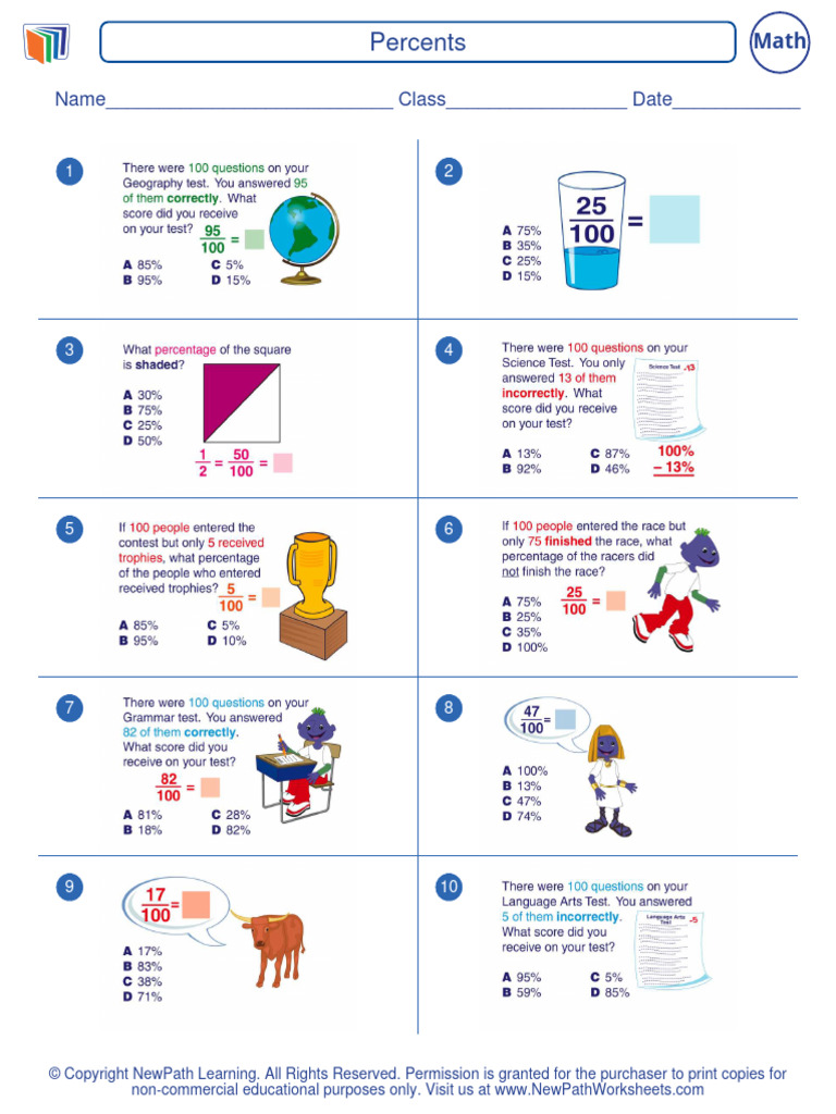 Worksheet Math Grade 4 Percents 2 0 | PDF | All Rights Reserved ...