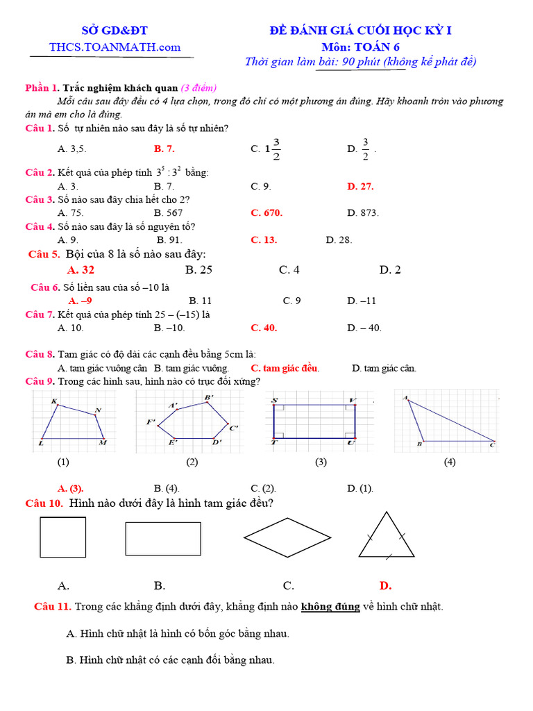 Tuyen Tap 05 de Kiem Tra Cuoi Hoc Ki 1 Toan 6 Canh Dieu Co Dap An Trang 4 | PDF