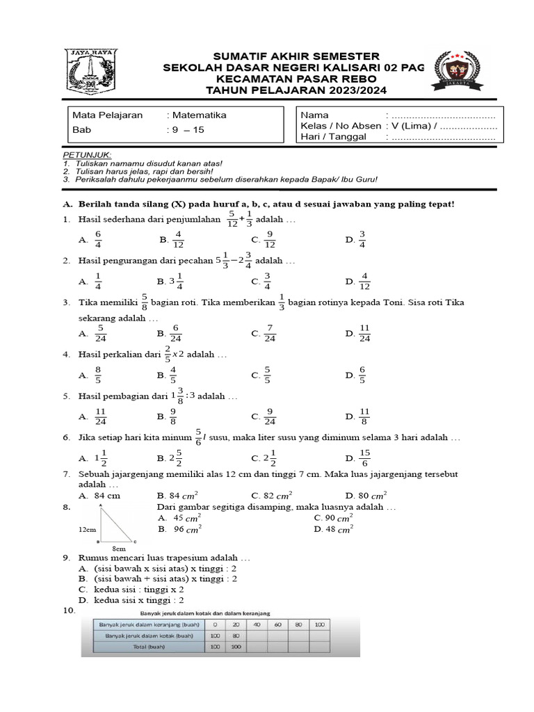 Sumatif Akhir Semester Ii MTK 5 | PDF