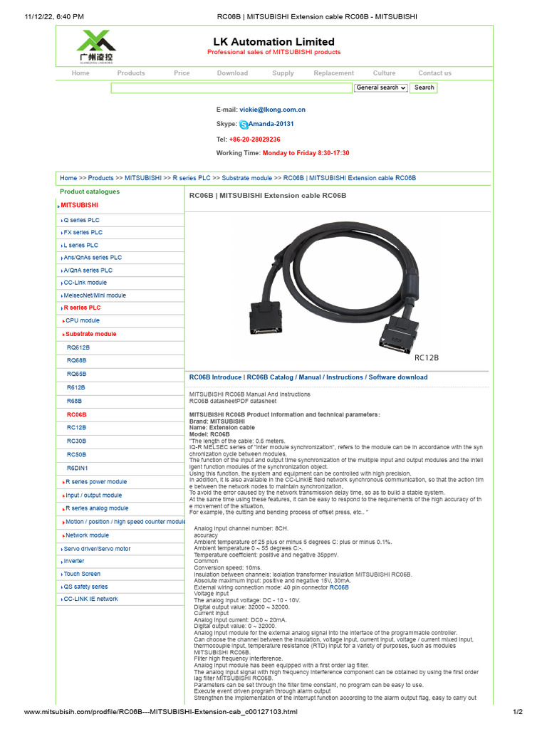 RC06B - MITSUBISHI Extension Cable | PDF | Programmable Logic Controller | Filter (Signal ...