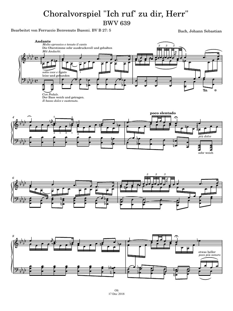 5 - Ich Ruf Zu Dir Herr BWV 639 Johann Sebastian Bach Arrt F. Busoni | PDF | Johann Sebastian ...