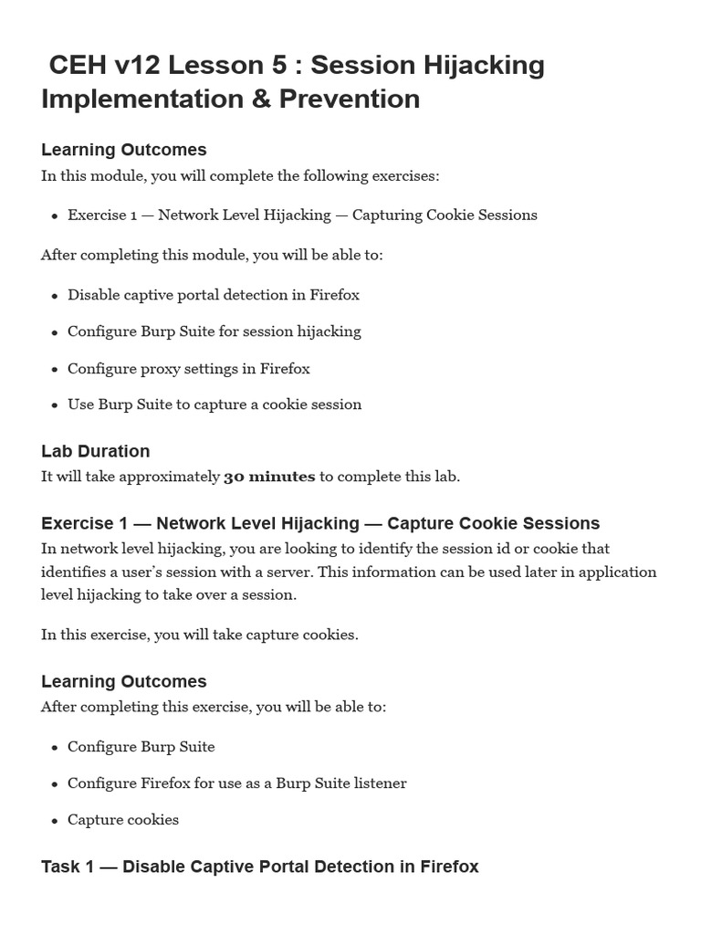 CEH v12 Lesson 5 - Session Hijacking Implement | PDF | Proxy Server | Http Cookie