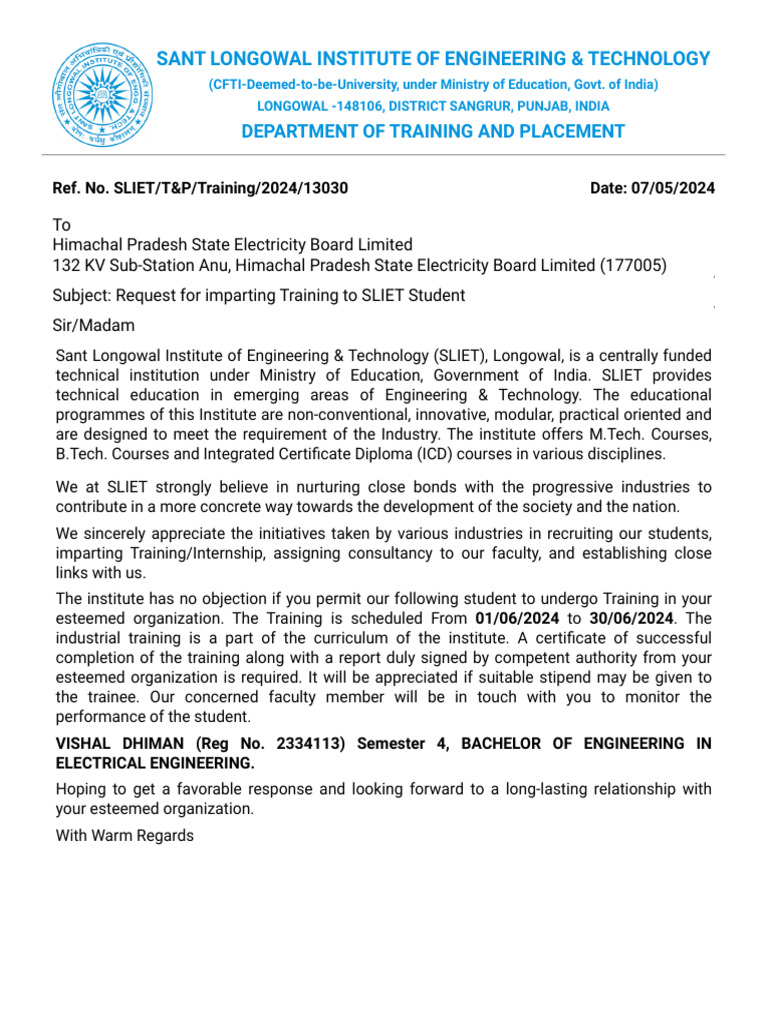 Training Letter | PDF | Vocational Education | Educational Stages