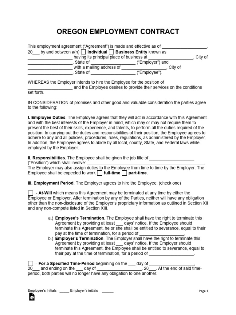 Oregon Employment Contract | PDF | Employment | Employee Benefits