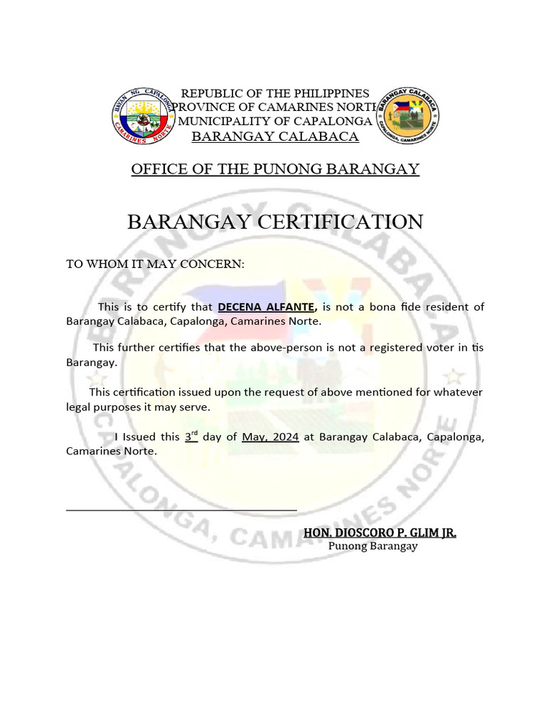 Certificate of Non Residency | PDF
