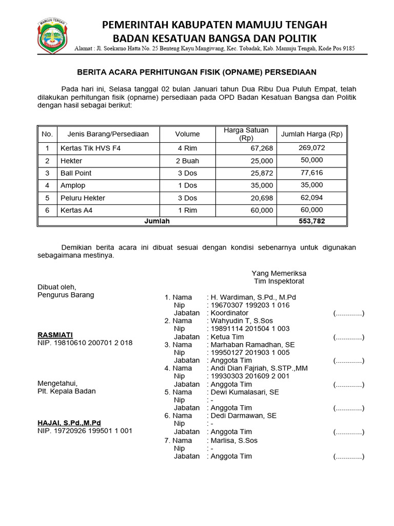 Format BA Opname Persediaan | PDF
