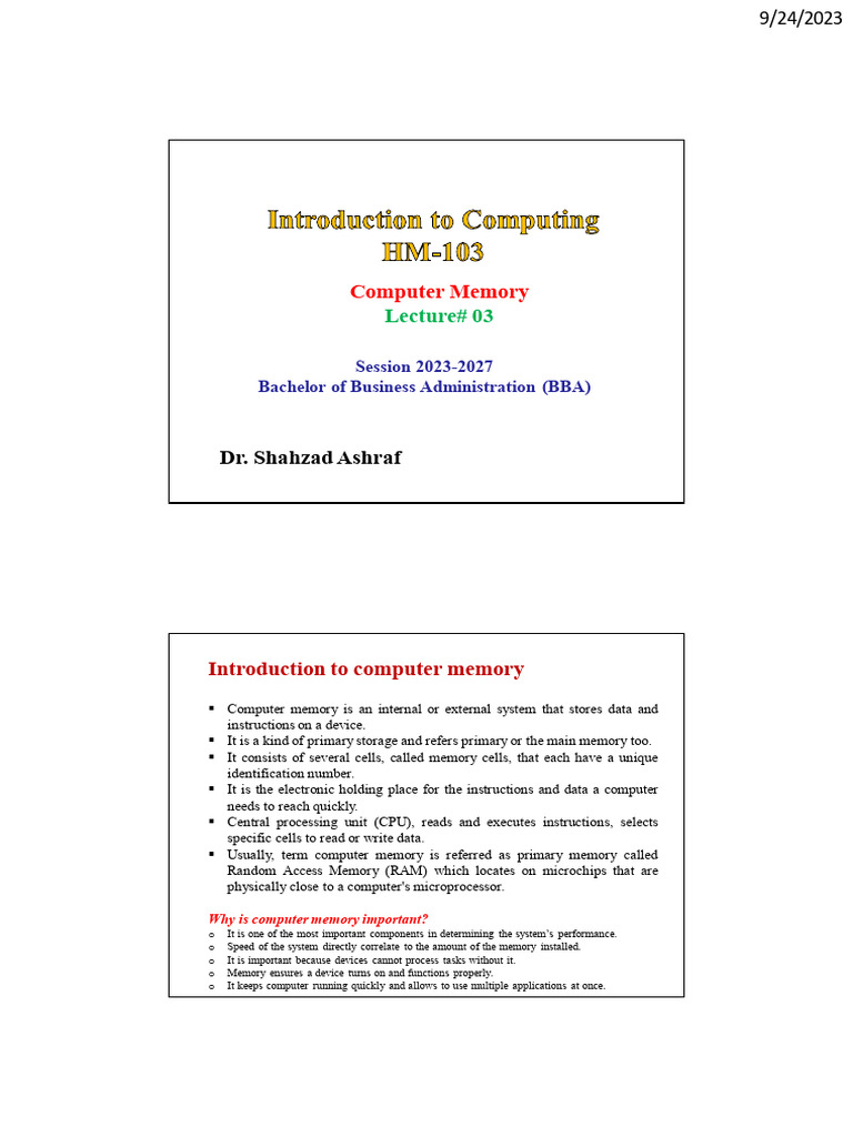 Computer Memory | PDF | Computer Data Storage | Random Access Memory