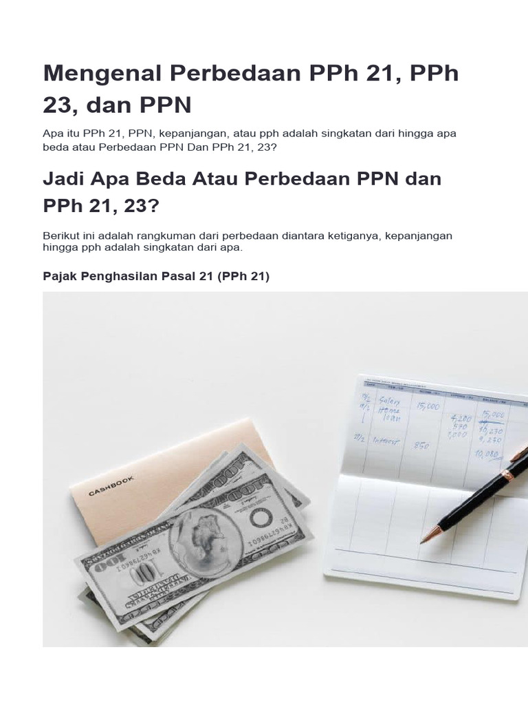 Mengenal Perbedaan PPH 21, PPH 23 Dan PPN | PDF | Bisnis | Pengelolaan Keuangan & Uang