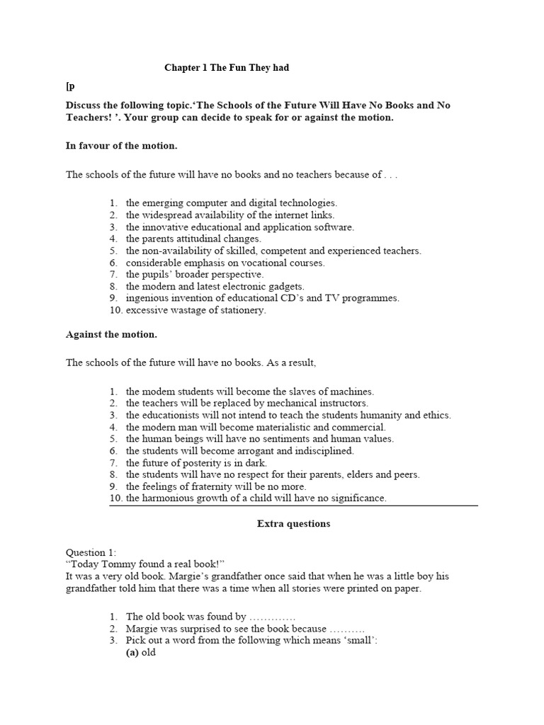 Chapter 1 The Fun They Had | PDF | Teachers | Books
