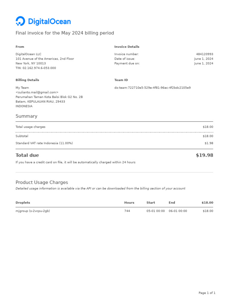 DigitalOcean Invoice 2024 May (8223700-484120993) | PDF