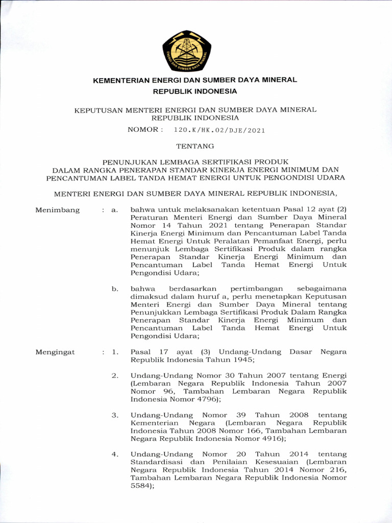 Penunjukan Lembaga Sertifikasi Energi | PDF