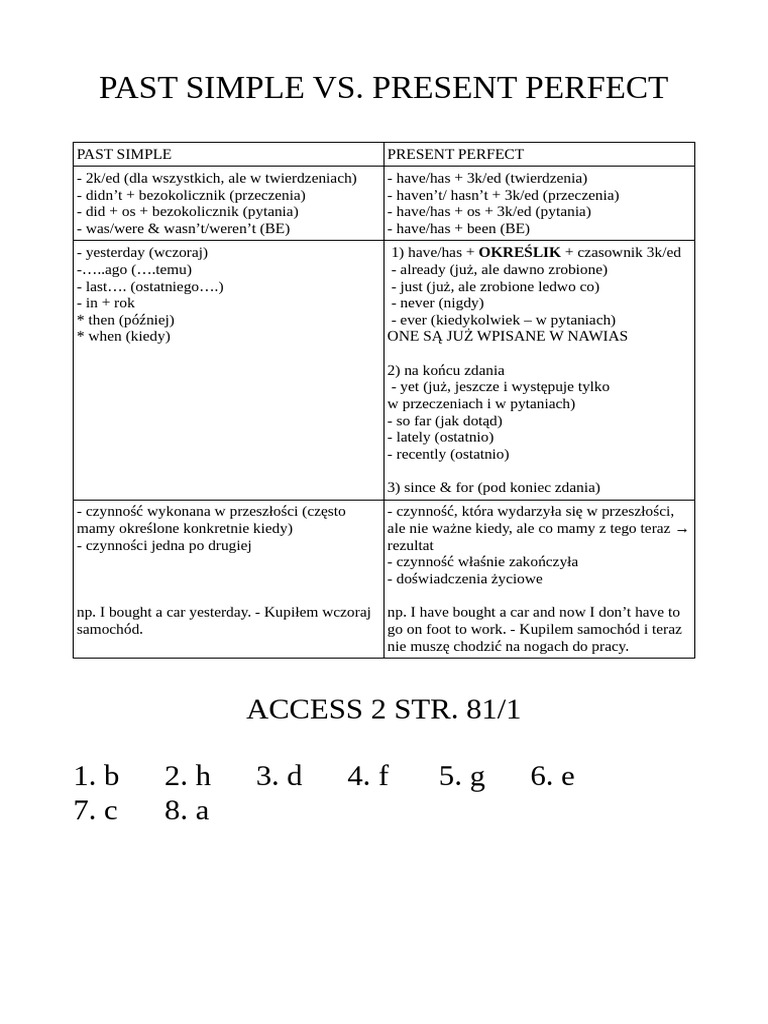 Past Simple vs. Present Perfect Teoria | PDF