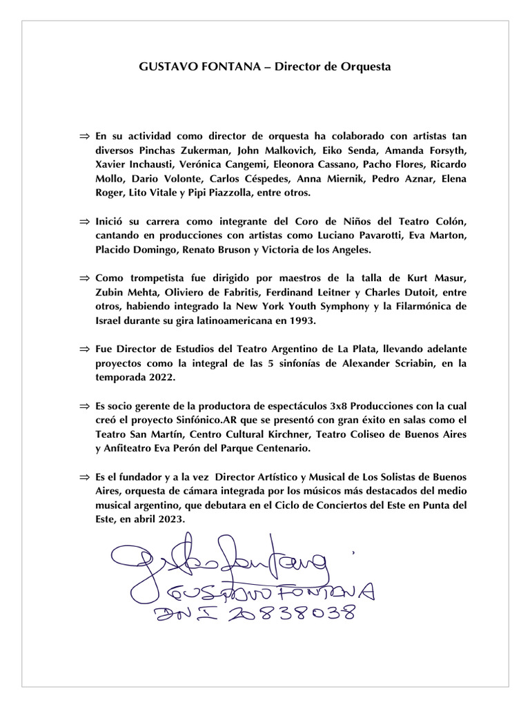 Gustavo Fontana: Director de Orquesta | PDF | Música clásica