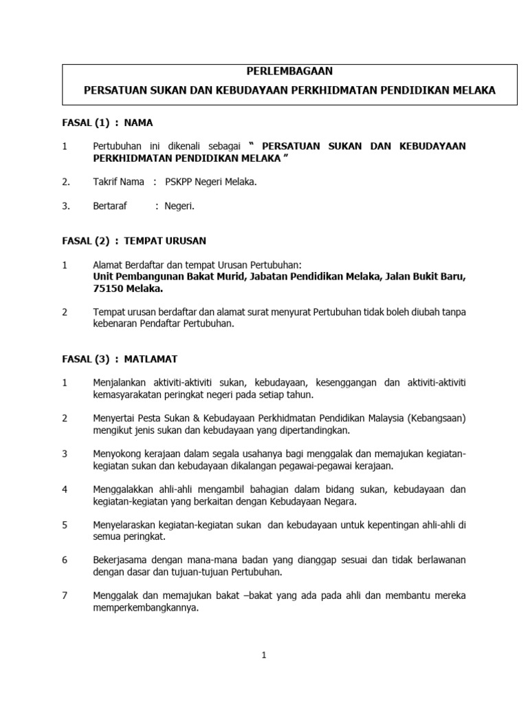 Perlembagaan PSKPP Melaka | PDF