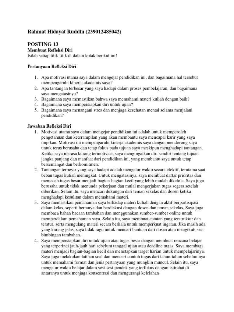 Cara Melakukan Refleksi Diri Bagi Guru - RAHMAT HIDAYAT RUDDIN | PDF
