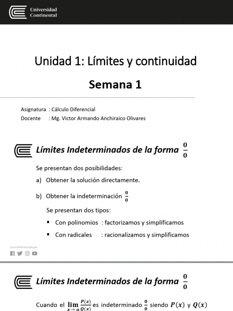 Semana 1 - U1-2 - Límite Indeterminados - Terminado | PDF | Factorización | Álgebra