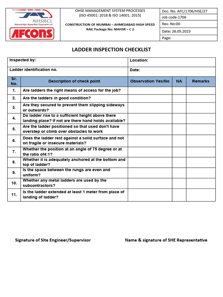 27. LADDER INSPECTION CHECKLIST | PDF