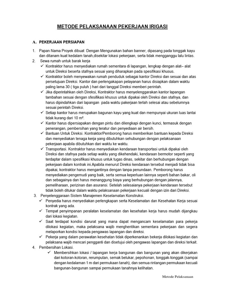 Metode Pelaksanaan Jaringan Irigasi Bagak | PDF