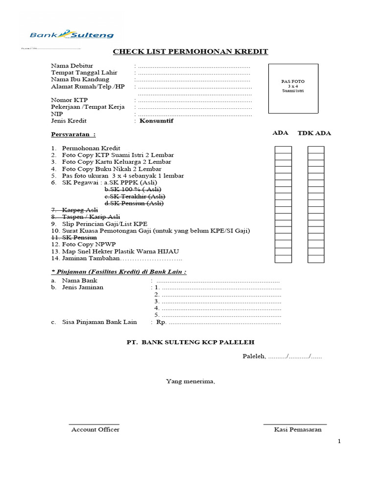 Check List Permohonan Kredit P3K | PDF