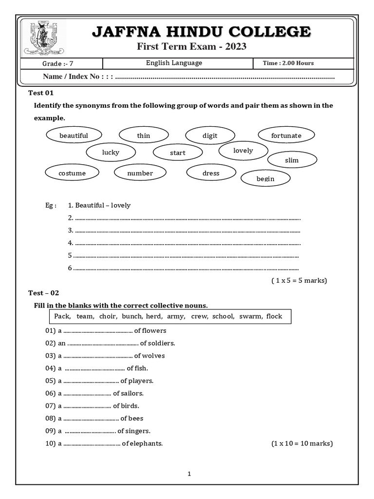 Grade 7 English First Term Exam 2023 | PDF | Teaching Methods & Materials