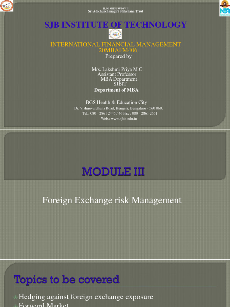 SJB Institute of Technology: International Financial Management ...