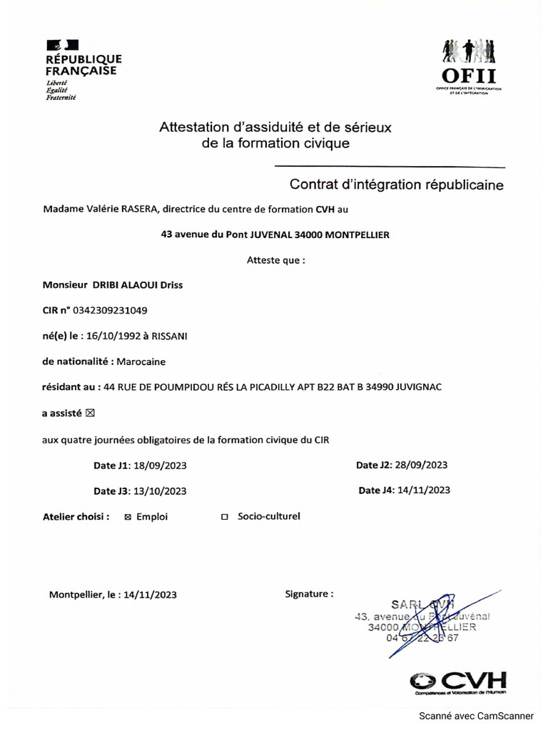Attestation D'assiduité Et de Sérieux de La Formation Civique | PDF