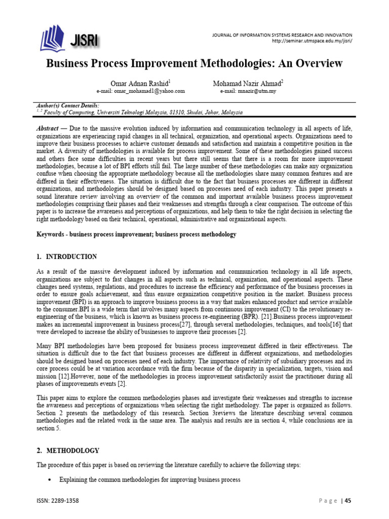 Pub6 Business Process Improvement Methodologies | PDF | Six Sigma | Lean Manufacturing
