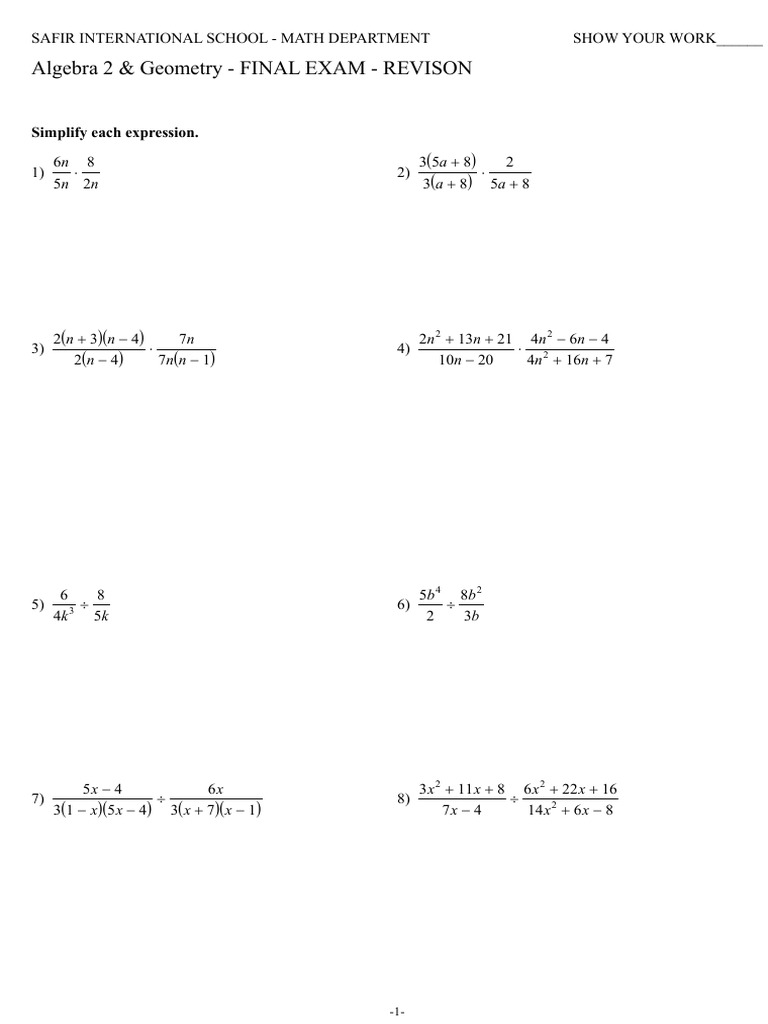 Algebra 2 & Geometry - Revision | PDF | Elementary Mathematics ...