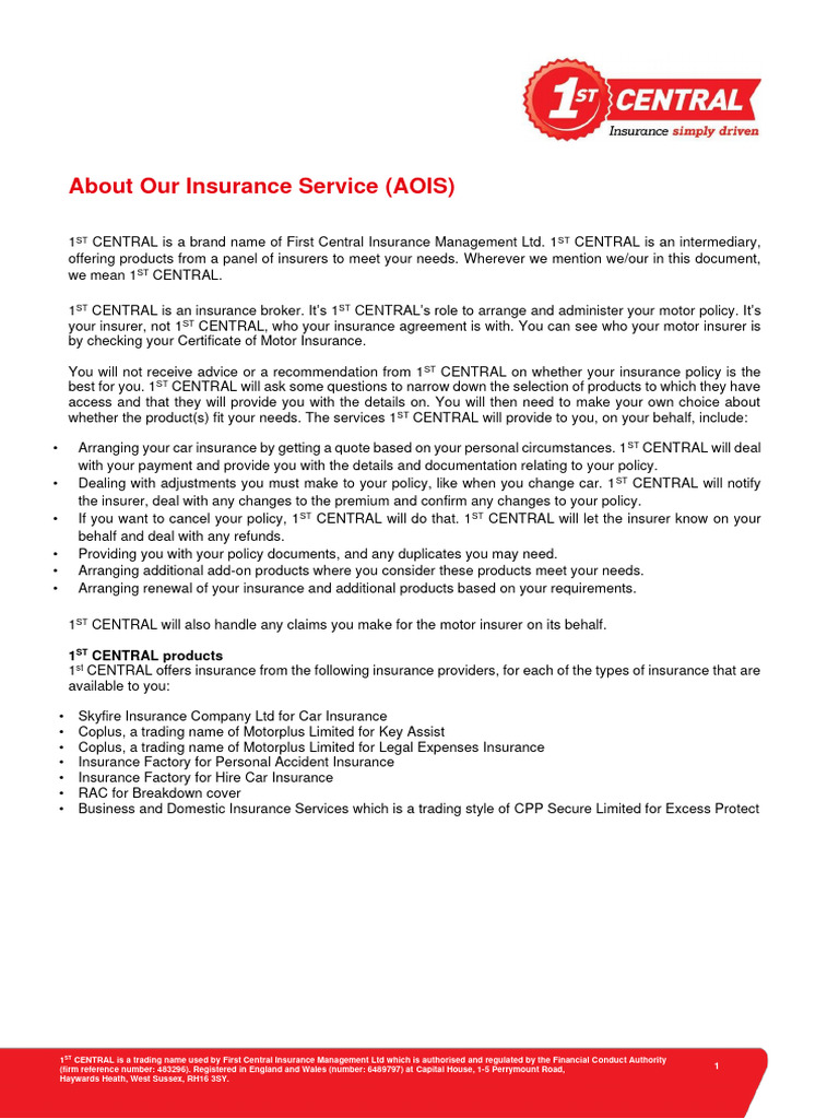 1st Central Insurance Overview | PDF | Insurance | Vehicle Insurance
