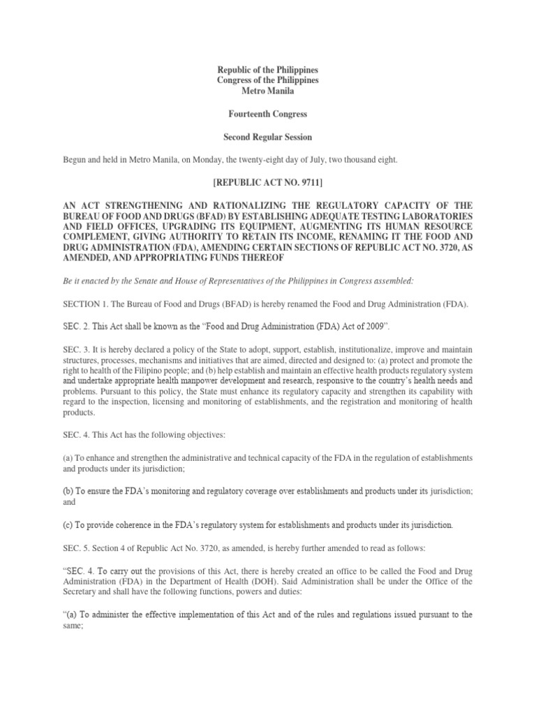 RA-9711 | Download Free PDF | Food And Drug Administration | Medical Device