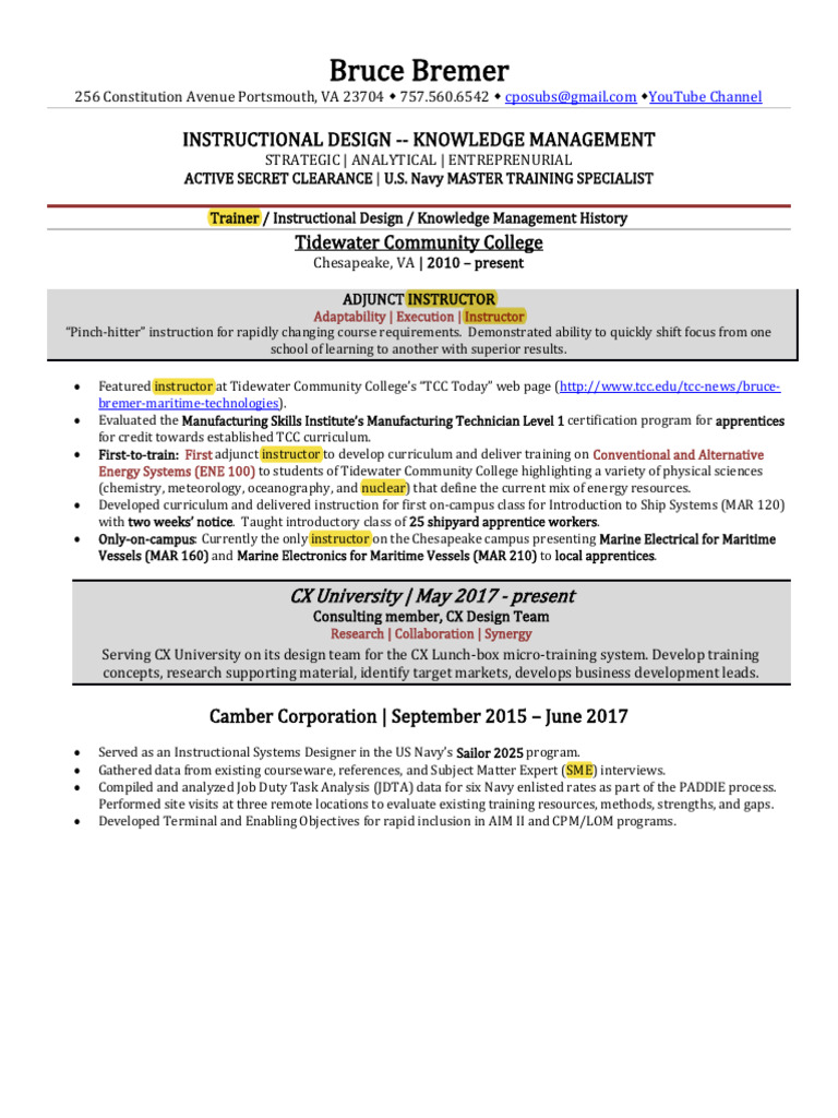 Dice Profile Bruce Bremer Highlighted | PDF | United States Navy ...