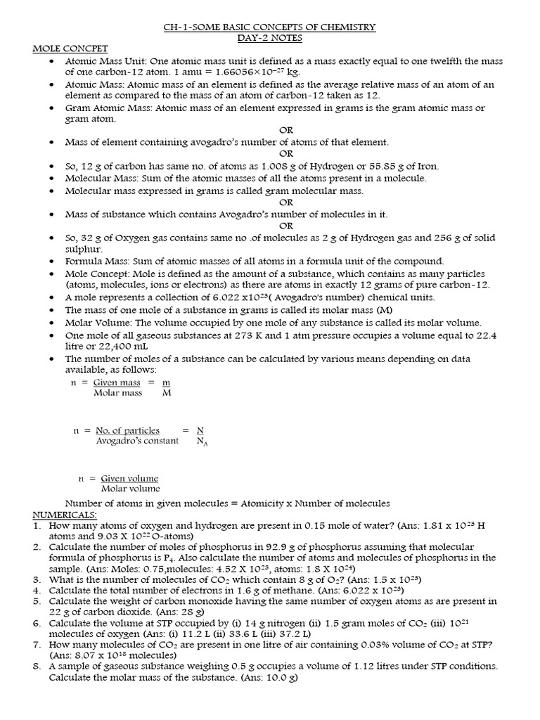 Mole Concept and Calculations | PDF | Mole (Unit) | Molecules