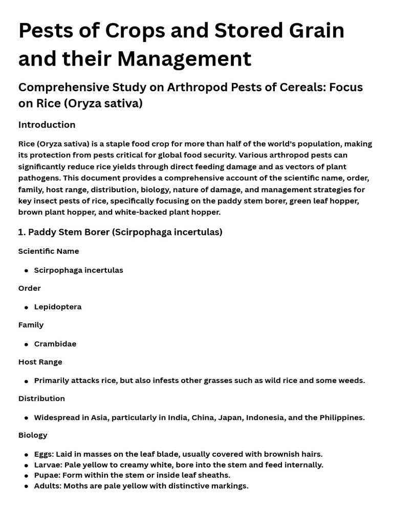 Pests of Crops and Stored Grain and Their Management | PDF | Biological ...