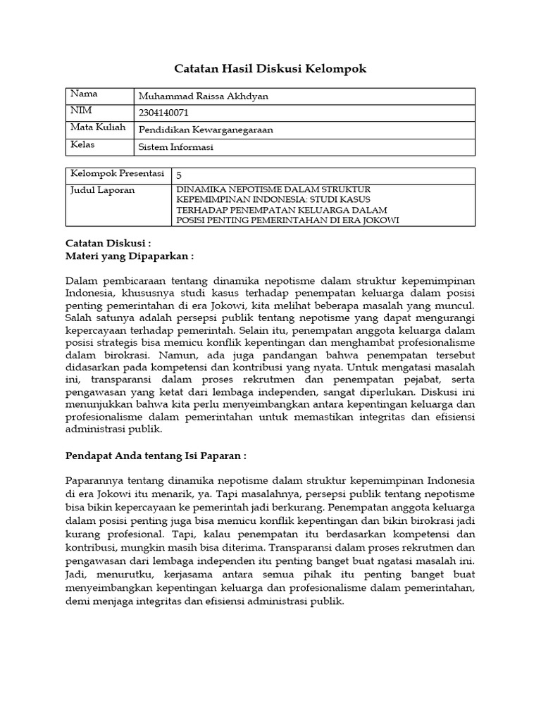 Catatan Hasil Diskusi 3 | PDF | Ilmu Sosial