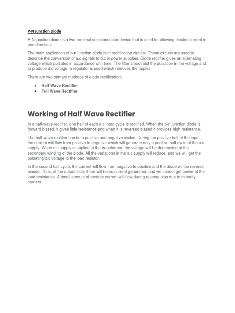 Working Principle of Half Wave Rectifier | PDF