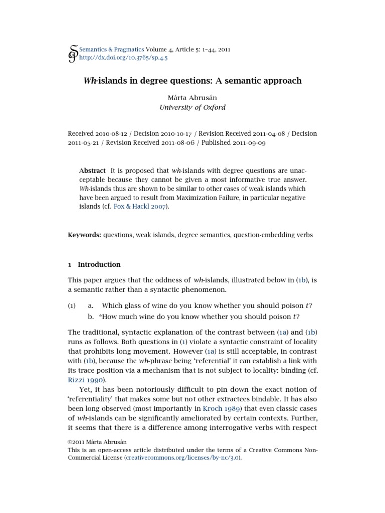 Wh-Islands in Degree Questions: A Semantic Approach: University of Oxford | PDF | Logical ...