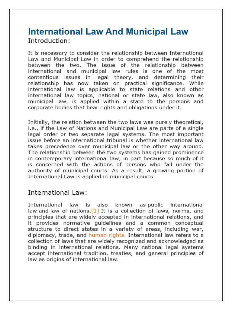 International Law and Municipal Law | PDF | International Law | Monism