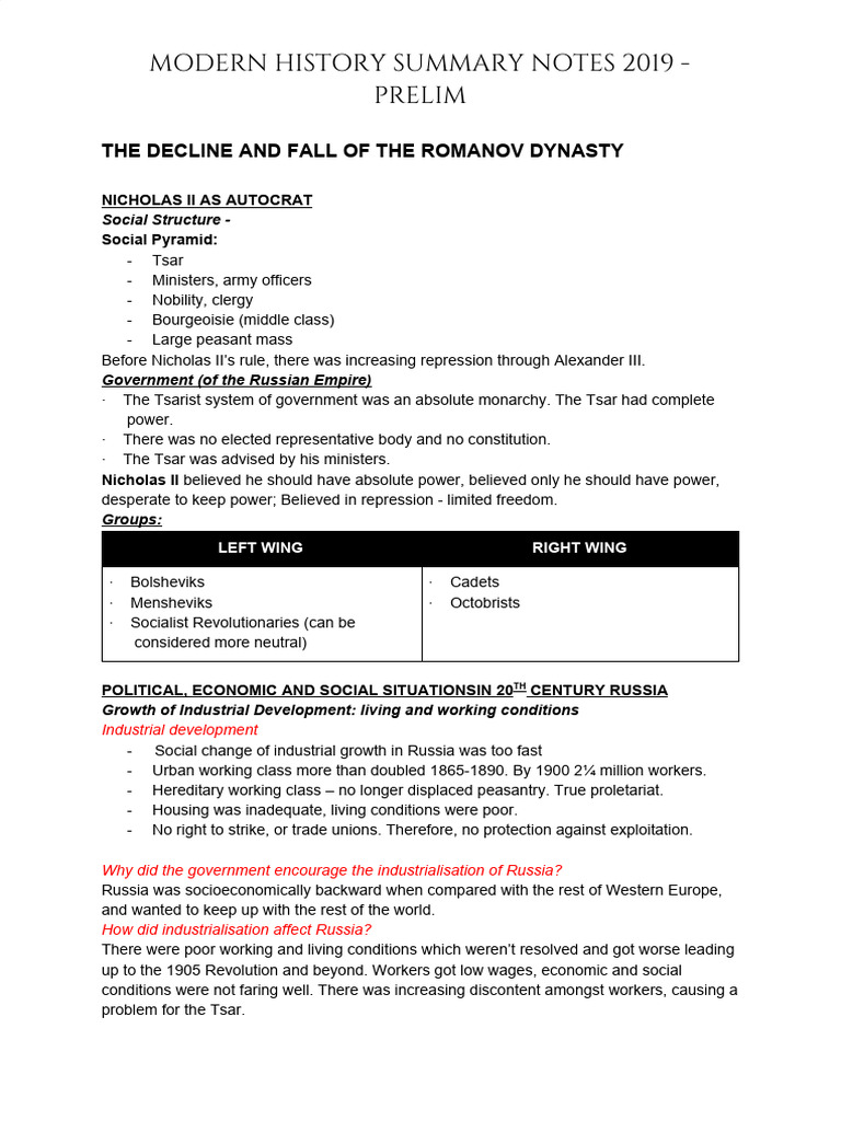 Decline of the Romanov Dynasty Overview | PDF | Nicholas Ii Of Russia ...