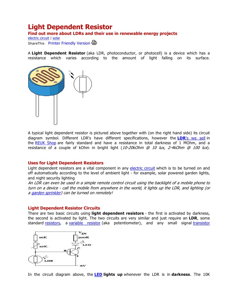 Light Dependent Resistor | Resistor | Electrical Resistance And Conductance