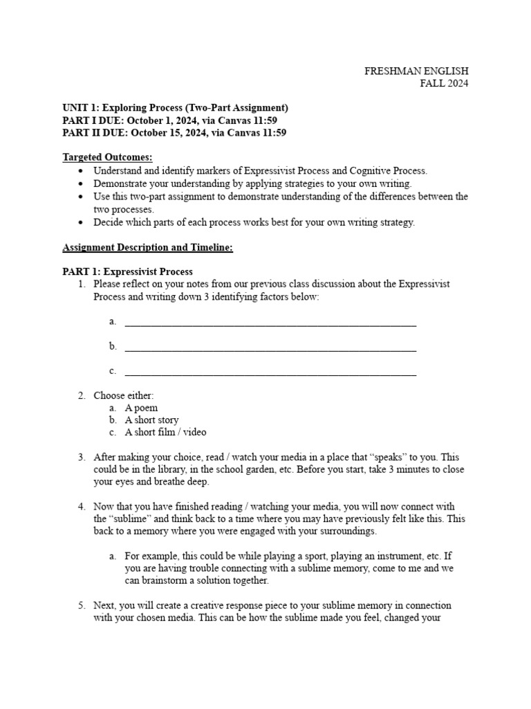 Exploring Process Two-Part Assignment | PDF | Brainstorming | Cognitive ...