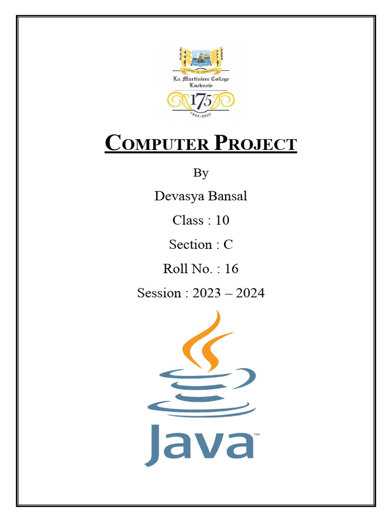 Java Programs for Class 10 Project | PDF | Integer (Computer Science ...