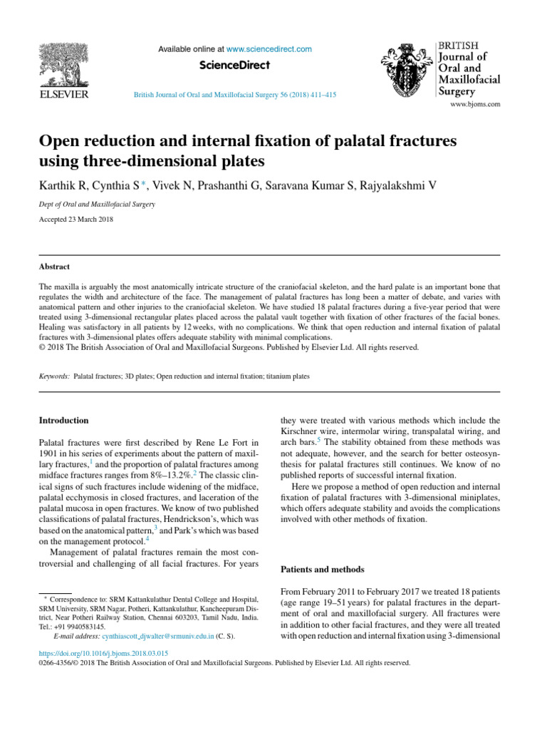 Open Reduction and Internal Fixation of Palatal Fractures Using Three ...