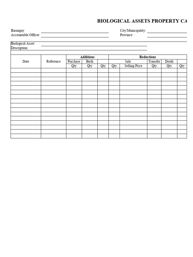 Biological Assets Property Card Template | PDF