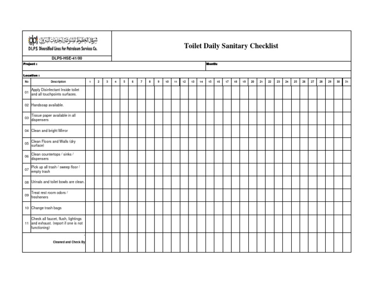 Restroom Sanitation Checklist | PDF | Home & Garden | Science & Mathematics