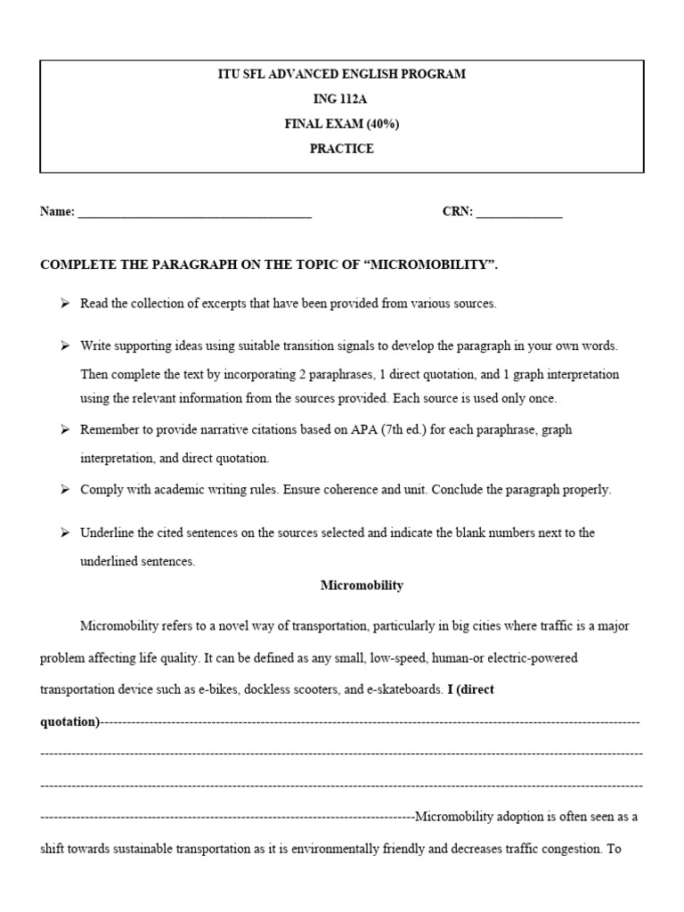 Complete The Paragraph On The Topic of "Micromobility" | PDF ...