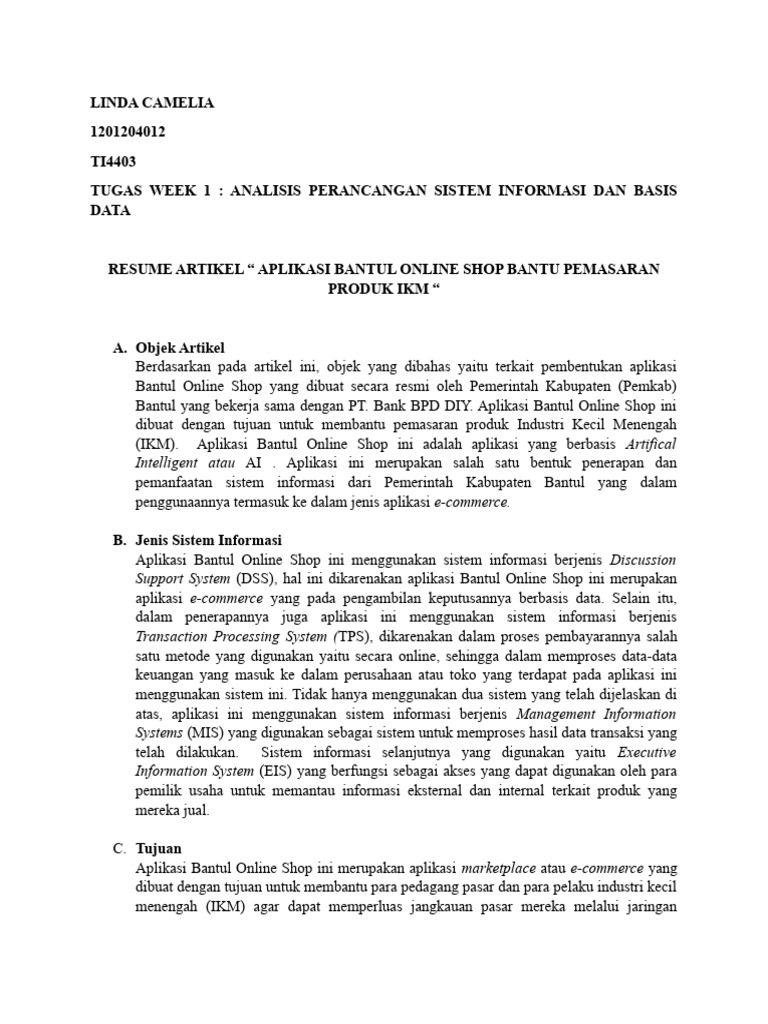 Tugas Analisis Perancangan Sistem Informasi dan Basis Data Week 1_Linda Camelia_1201204012 ...