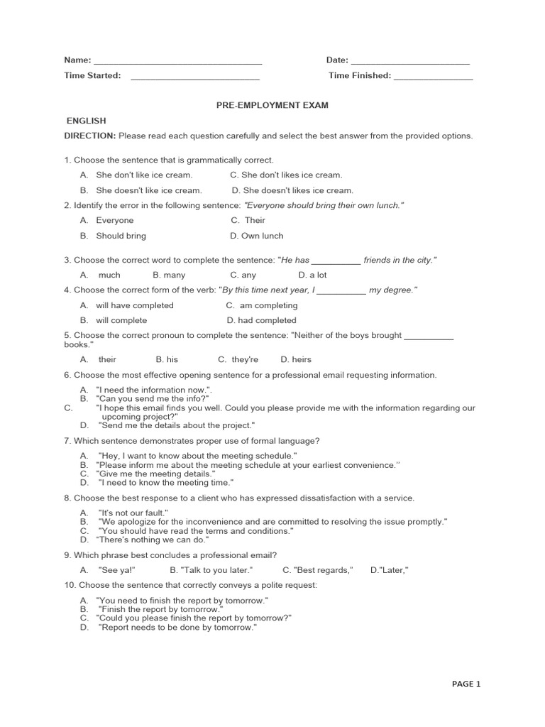 PRE-EMPLOYMENT EXAM | PDF | Microsoft Excel | Microsoft Word