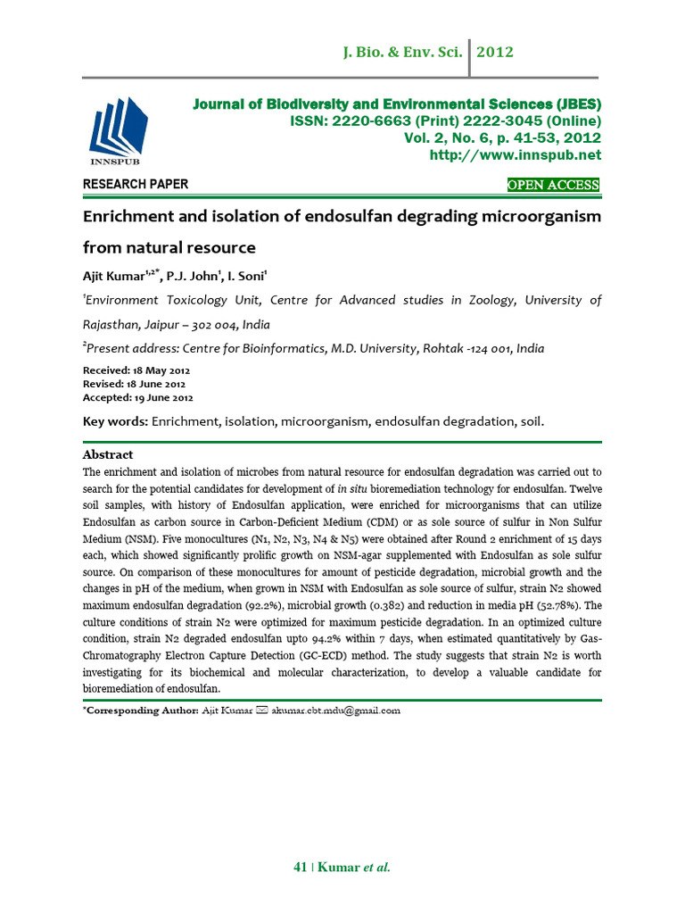 Enrichment and Isolation of Endosulfan Degrading Microorganism From ...